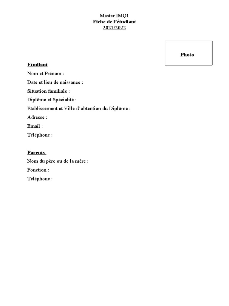 Fiche Étudiant Modèle | PDF