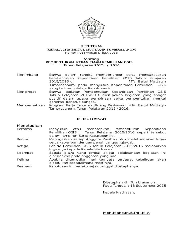 Contoh SK-Panitia-Pemilihan OSIS | PDF