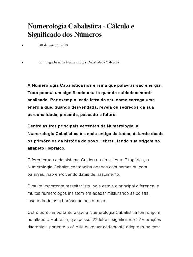 Numerologia Cabalística | PDF | Cabala | Números