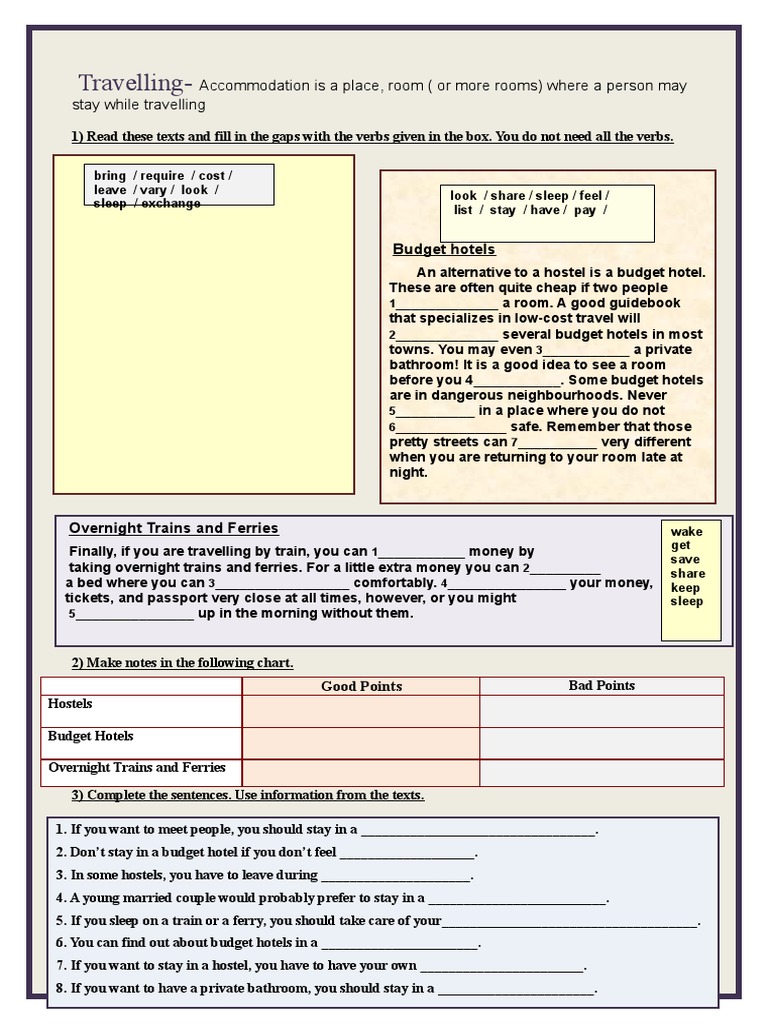 Travelling Reading Comprehension | PDF | Hostel | Hotel
