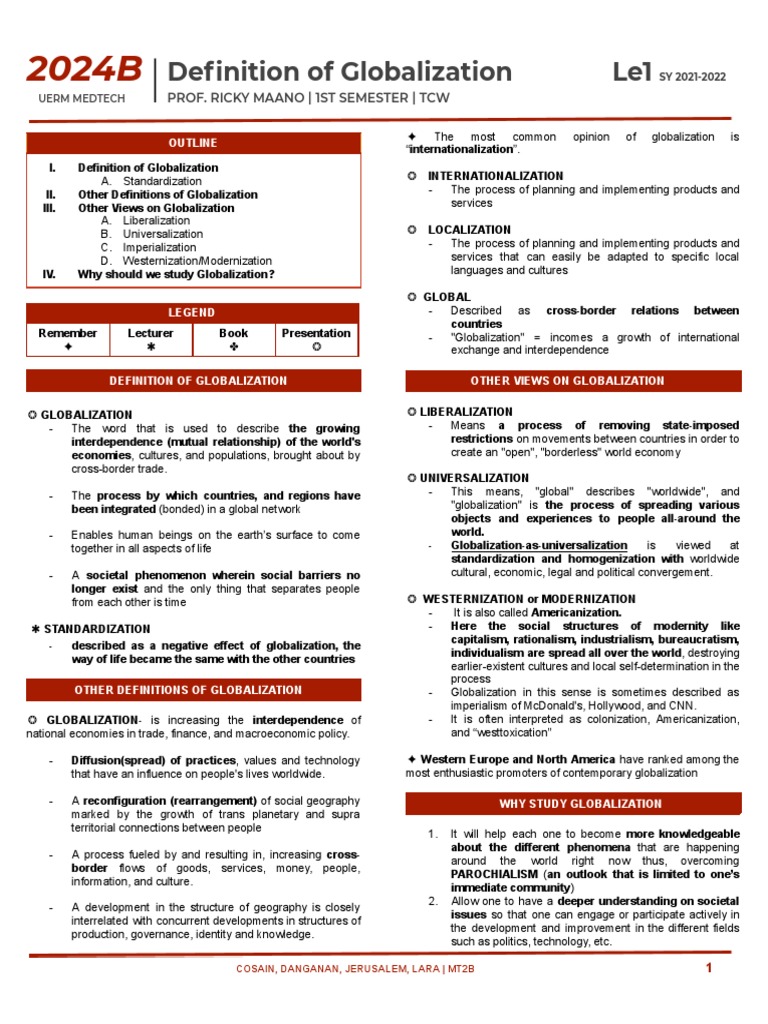 WEEK 1 - Definition of Globalization | PDF | Globalization | Economies