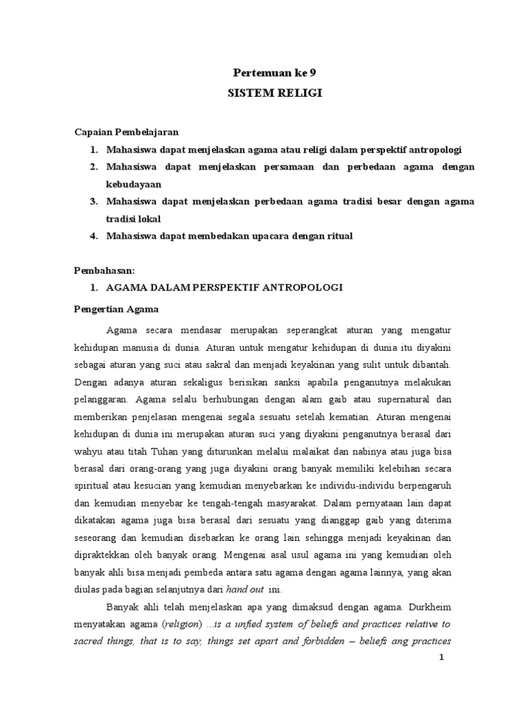 Pertemuan Ke 9 Sistem Religi | PDF