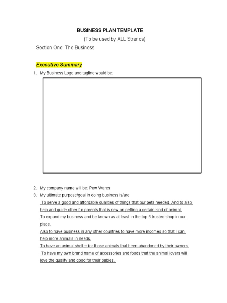 Business Plan Template Part 1 | PDF | Sole Proprietorship | Limited ...