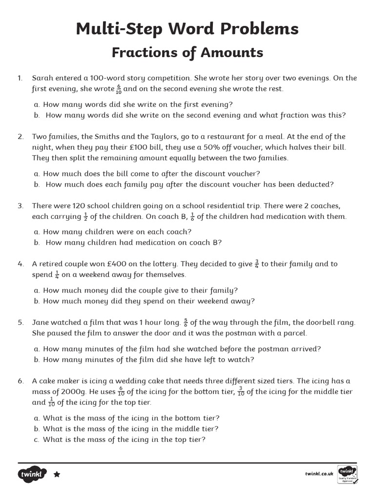 Fraction Word Problems Set 1 | PDF | Cakes | Foods