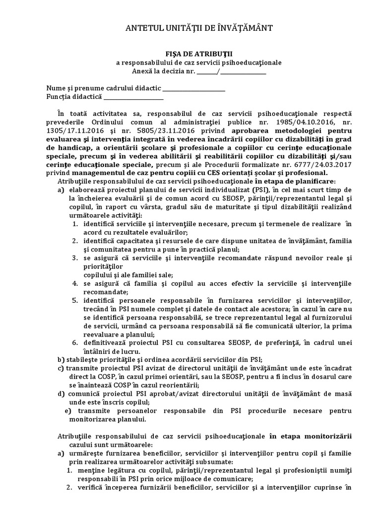 Anexa 9 Fisa de Atributii Responsabil de Caz | PDF