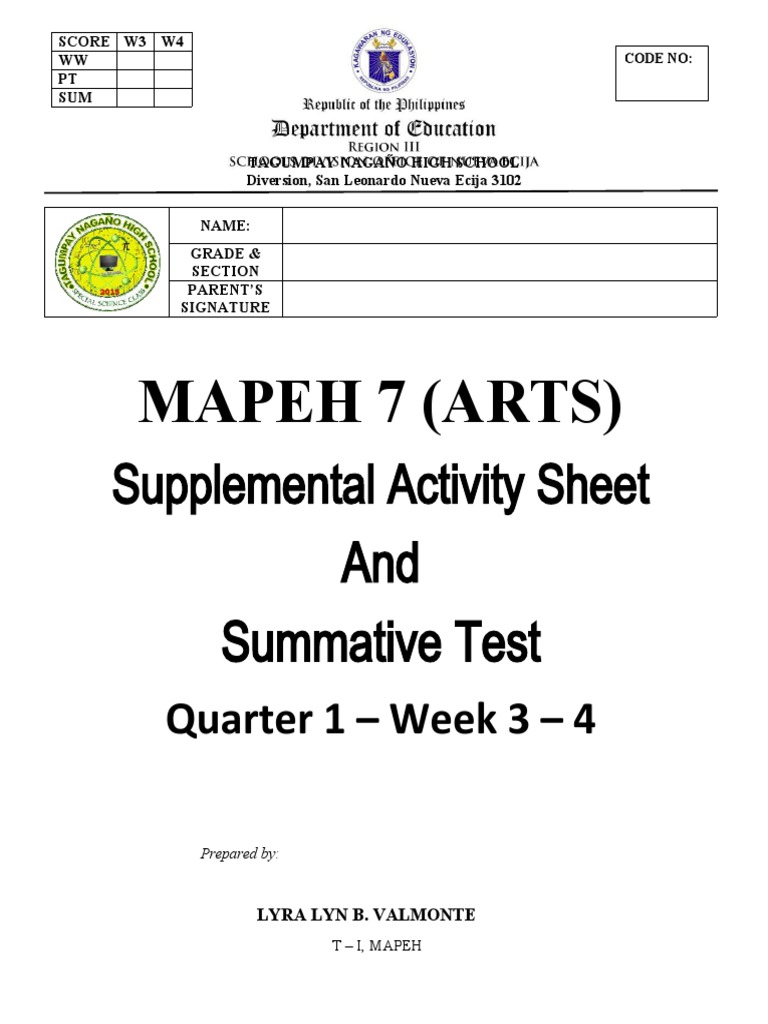 Mapeh 7 (Arts) : Supplemental Activity Sheet | PDF