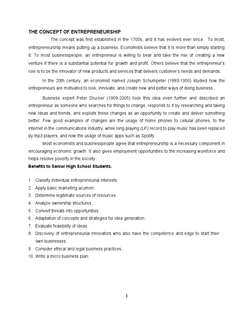 THE CONCEPT OF ENTREPRENEURSHIP Week 1-2 | PDF | Entrepreneurship ...