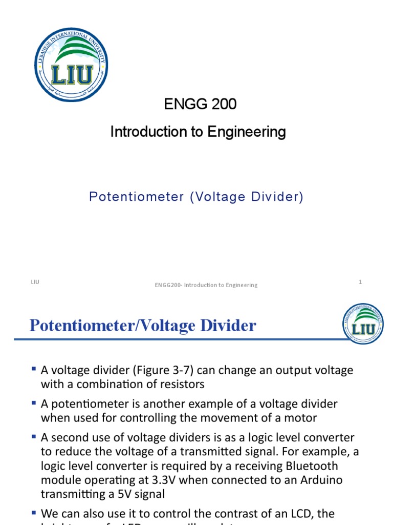 ENGG 200 Introduction To Engineering: Potentiometer (Voltage Divider ...