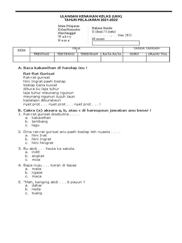 Mediaedukasi My Id Soal Bahasa Sunda Kelas 2 Semester 1 Pdf