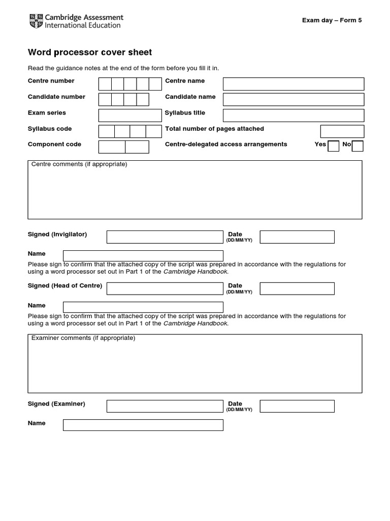 Word Processor Cover Sheet Guidance | PDF | Computer Science | Software