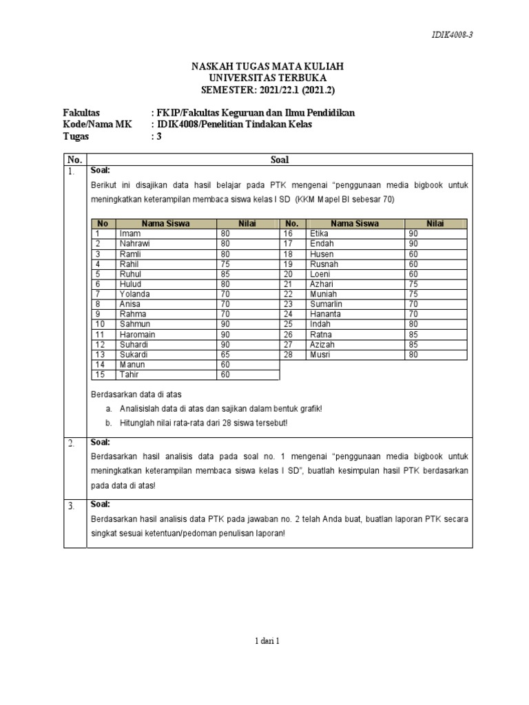 Soal Idik4008 tmk3 3 | PDF
