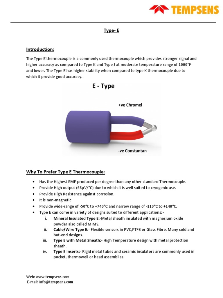 Type E Thermocouple Guide | PDF | Thermocouple | Materials