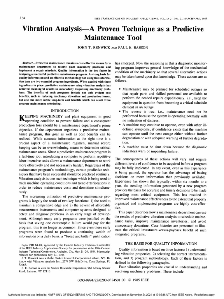 Vibration Analysis - A Proven Technique As A Predictive Maintenance ...