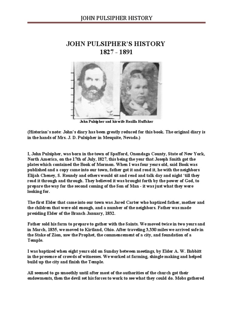 John Pulsipher's History 1827-1891 | PDF | Joseph Smith | The Church Of ...