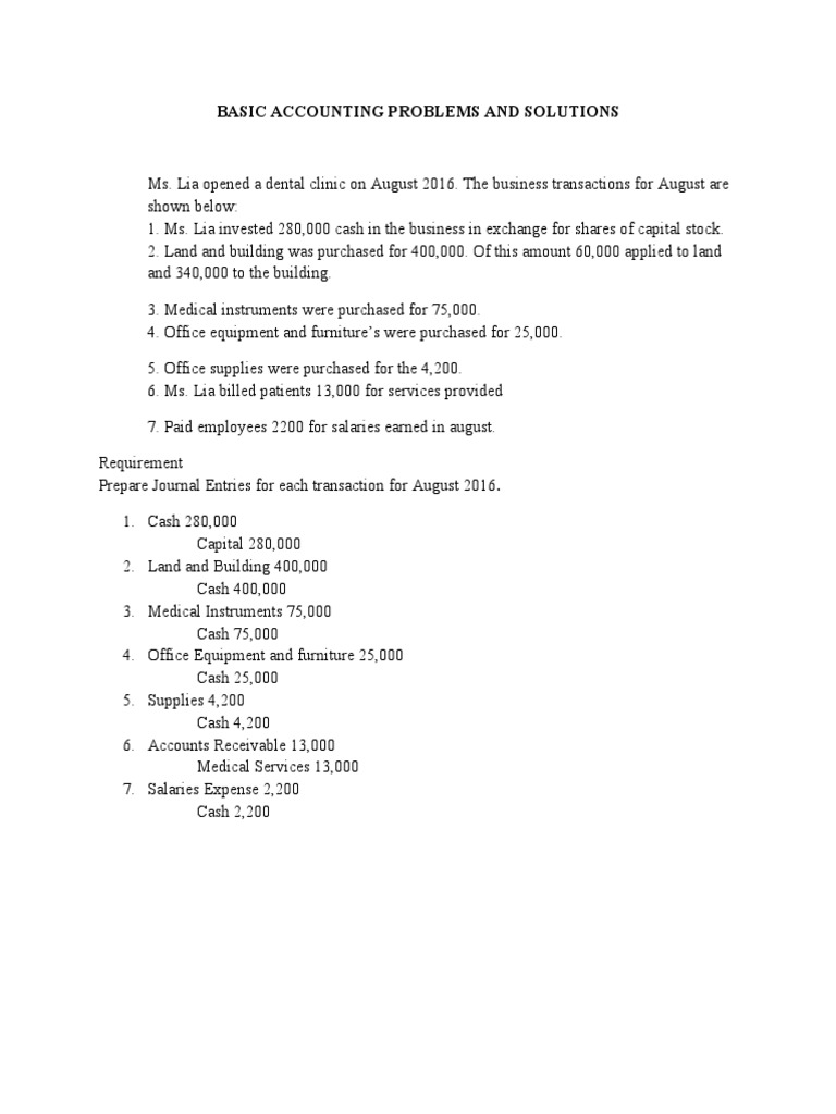 #Basic Accounting Problems and Solutions# | PDF