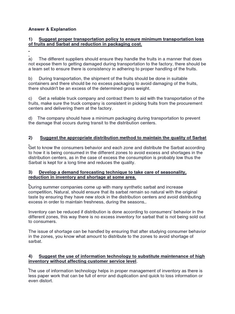 Case Study | PDF | Inventory | Transport