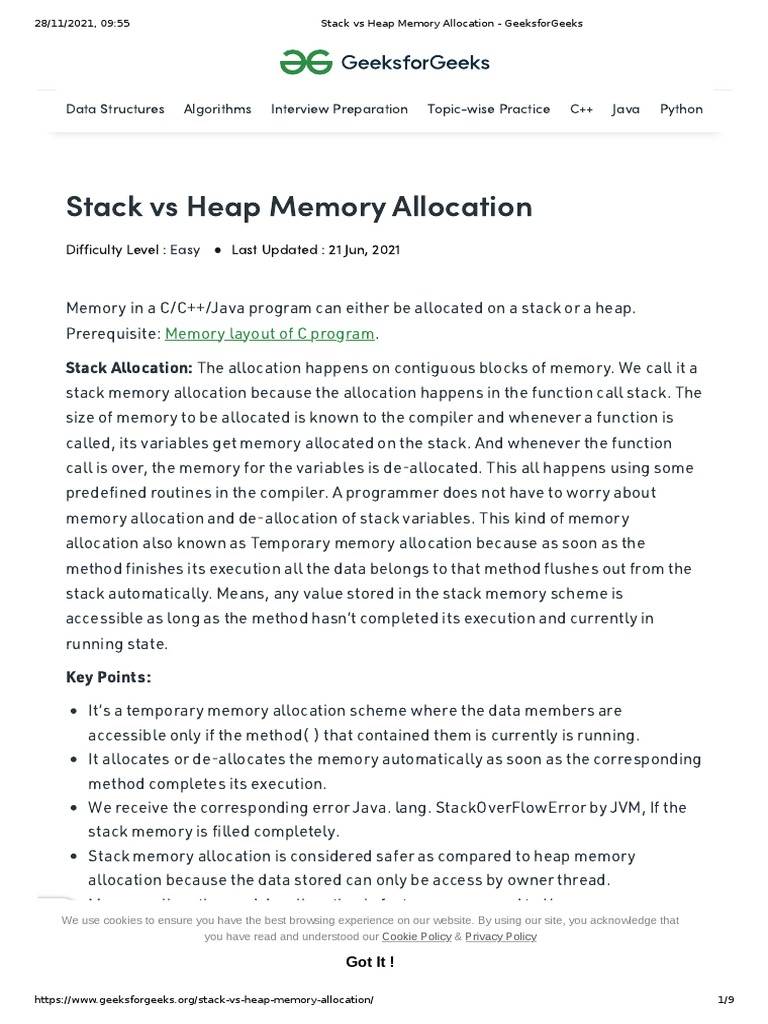 Stack Vs Heap Memory Allocation: Memory Layout of C Program | PDF ...