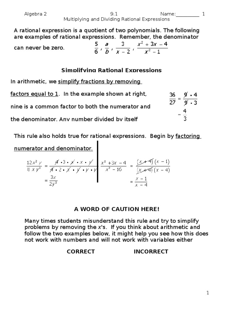 Simplifying Rational Expressions | PDF | Fraction (Mathematics ...