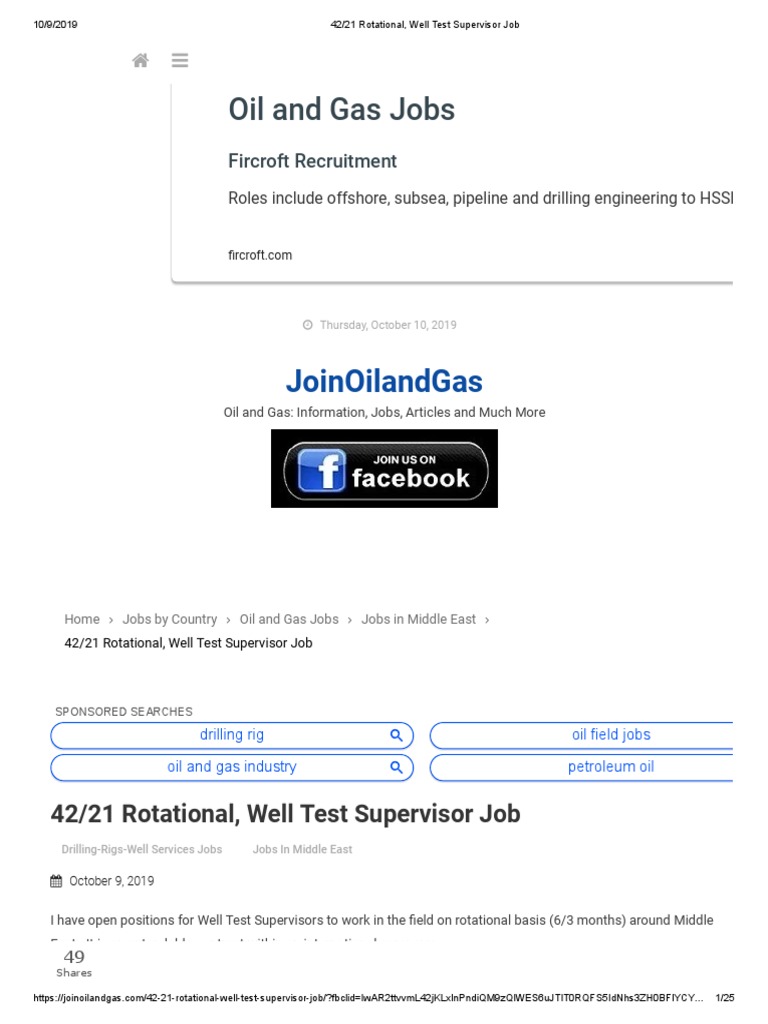 42 - 21 Rotational, Well Test Supervisor Job | Download Free PDF ...