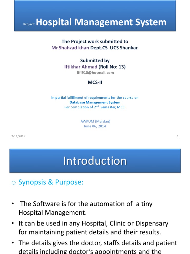 Hospital Management System (Database) | PDF | Databases | Patient