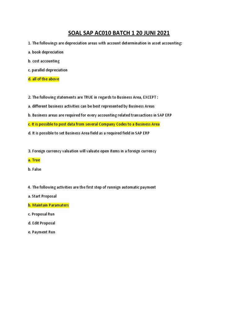 SAP AC010 Exam Questions and Answers | PDF | Receipt | Valuation (Finance)