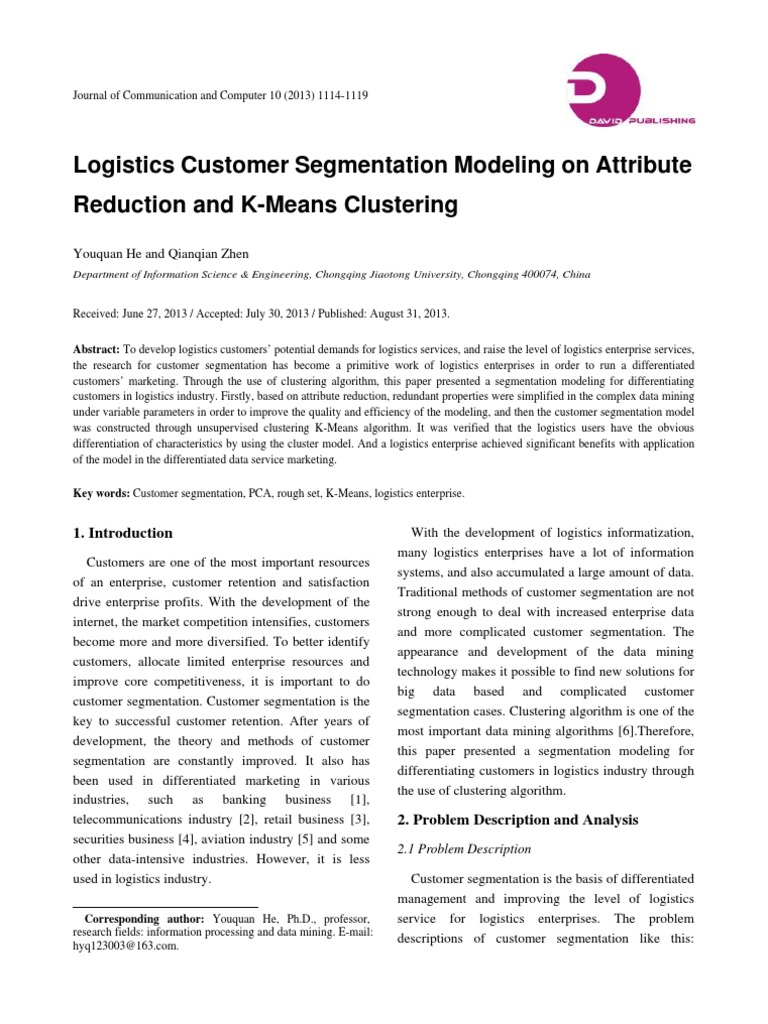 Logistics Customer Segmentation Modeling On Attribute Reduction and K ...