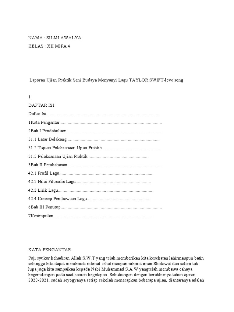 Laporan Ujian Praktek Senbud Silmi Awalya Kelas Xii Mipa 4 | PDF