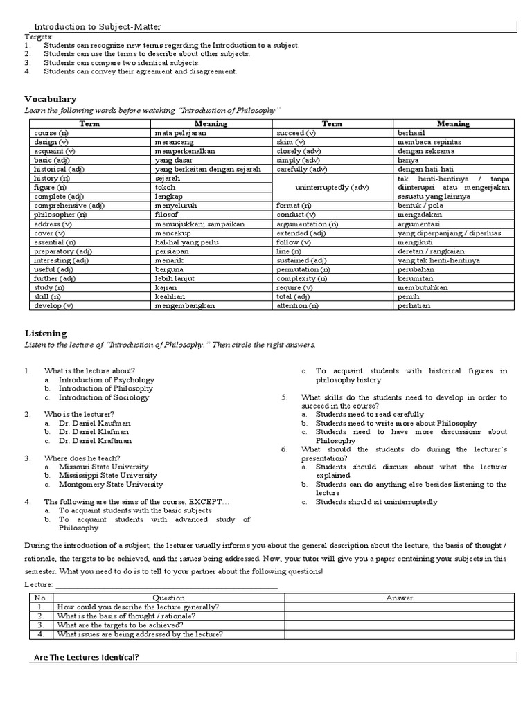 Introduction To Subject-2 | PDF | Lecture | Cognition
