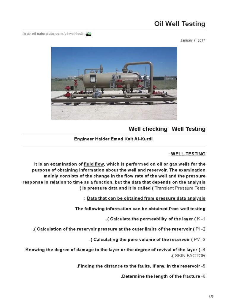 Oil Well Testing | PDF | Petroleum Reservoir | Oil Well