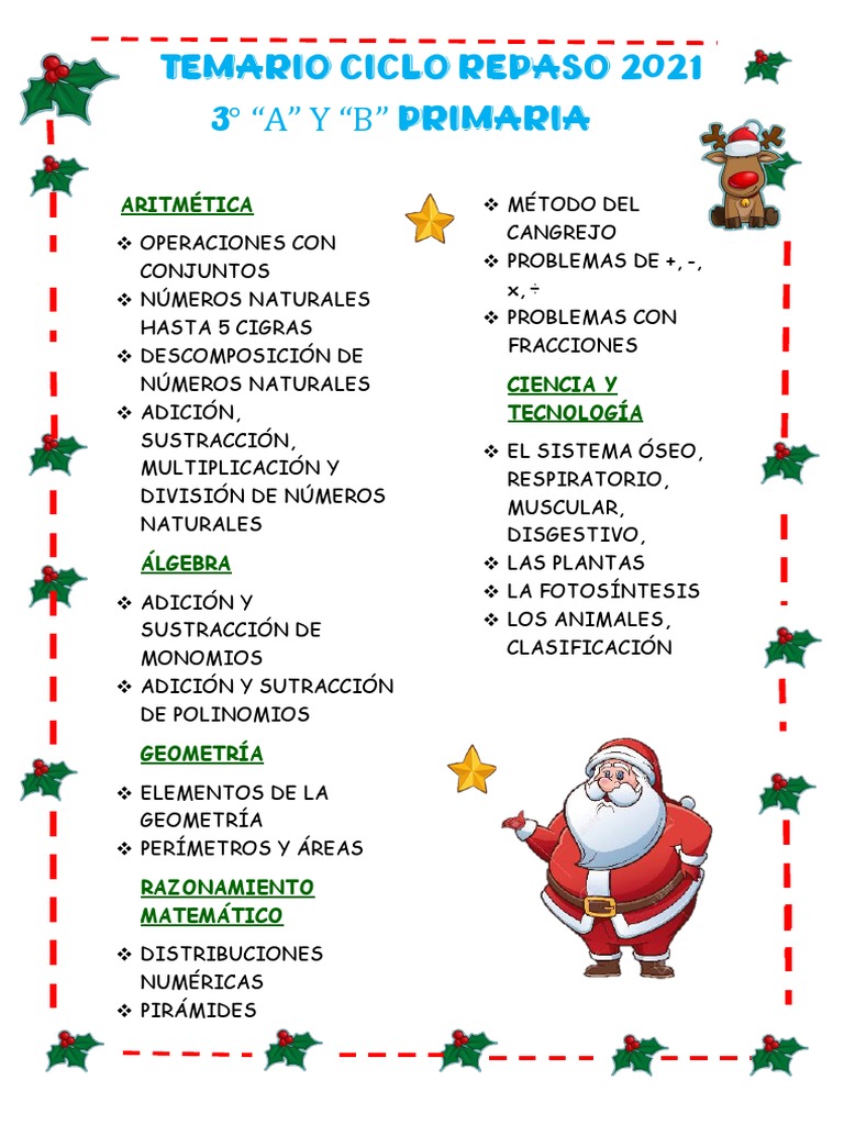 Temario Ciclo Repaso 2021 - 3° Primaria | PDF