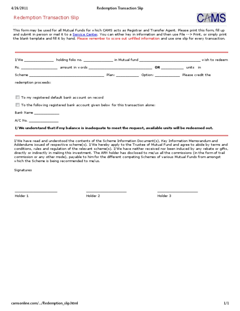 Redemption Transaction Slip | PDF