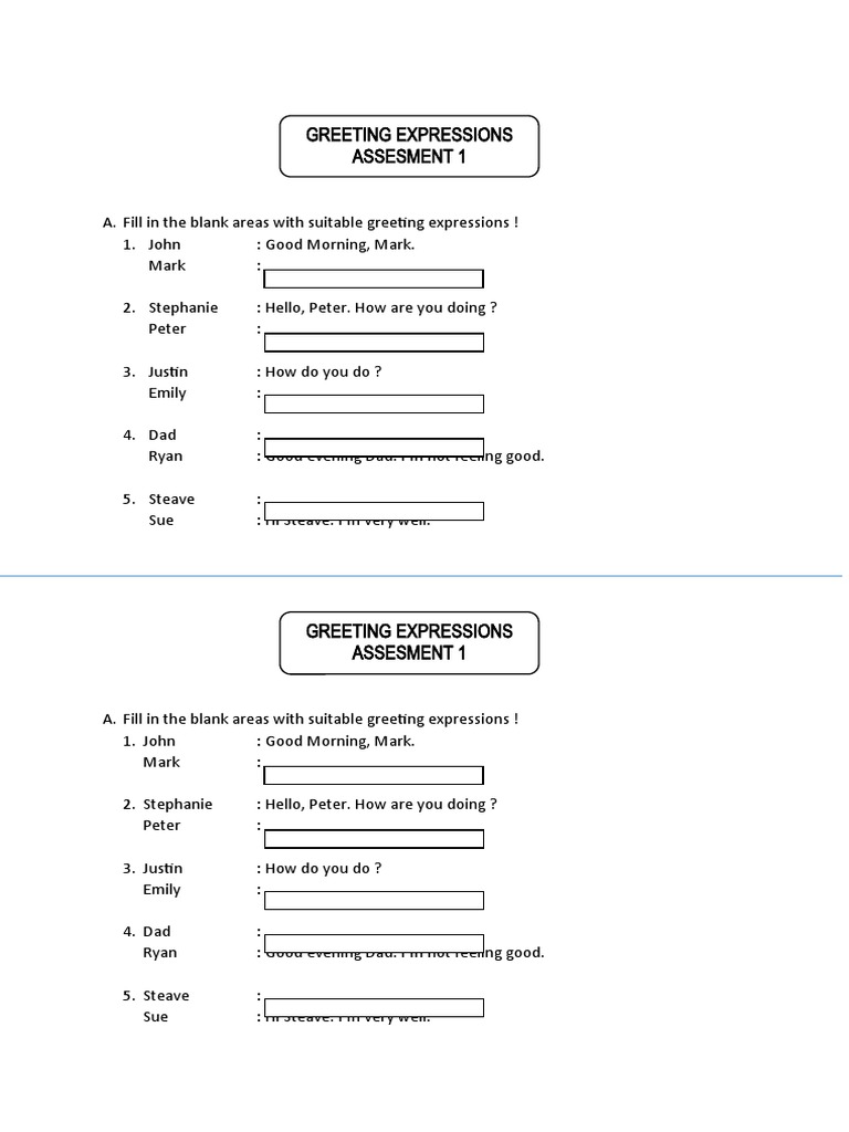 Greeting Expressions Assesment 1 | PDF | Cooking, Food & Wine ...
