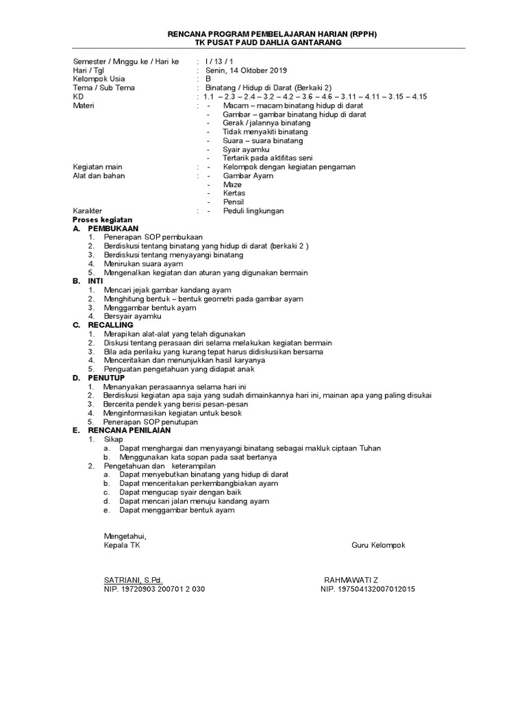 Rencana Program Pembelajaran Harian | PDF