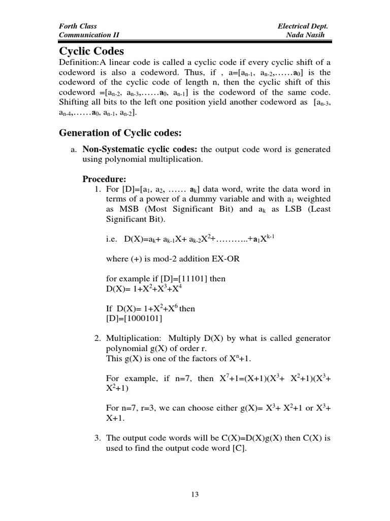 Generation of Cyclic Codes | PDF | Applied Mathematics | Telecommunications Engineering