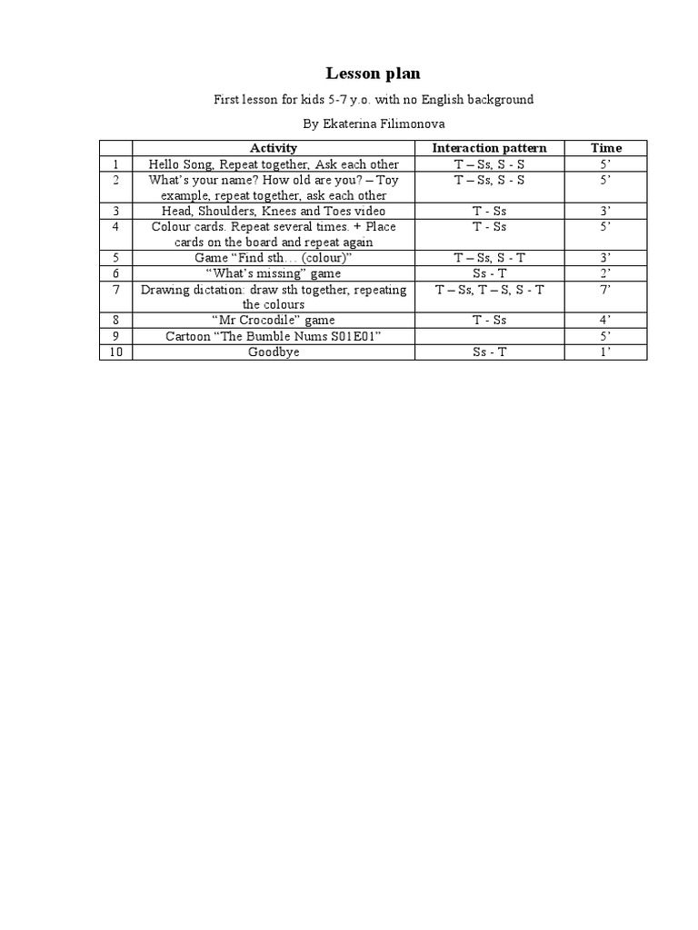 Lesson Plan: Activity Interaction Pattern Time | PDF