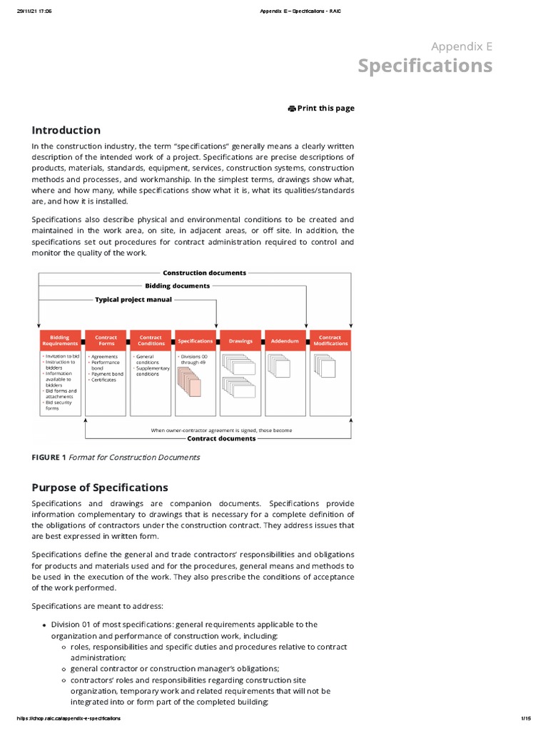 Appendix E - Specifications | PDF | Specification (Technical Standard) | Architect