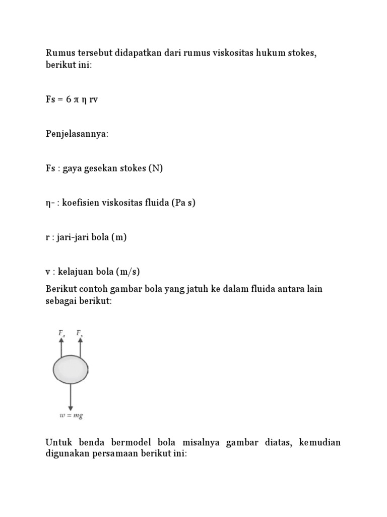 Rumus Tersebut Didapatkan Dari Rumus Viskositas Hukum Stokes | PDF