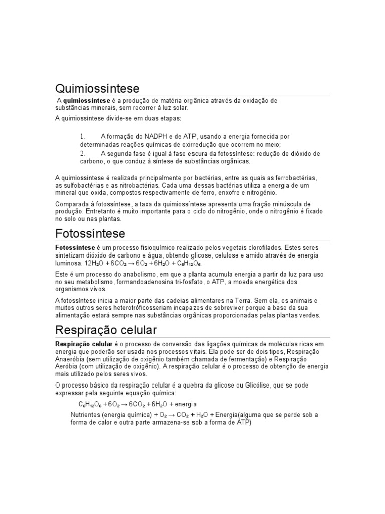 Quimiossíntese | PDF