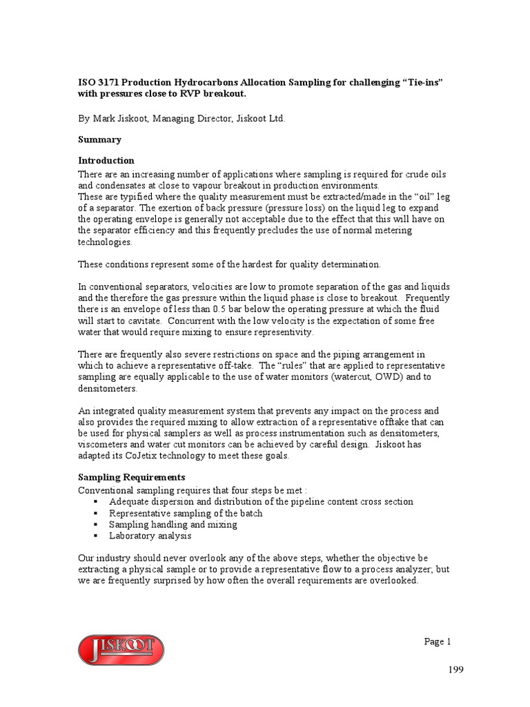 2005 13 ISO 3171 Allocation Sampling For Challenging Tie Ins and Low RVP Production Hydrocarbons ...