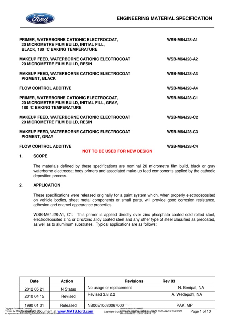 Wsb-M64j28-A1 May 21 2012 - Primer, Waterborne Cationic Electrocoat, 20 Micrometre Film Build ...