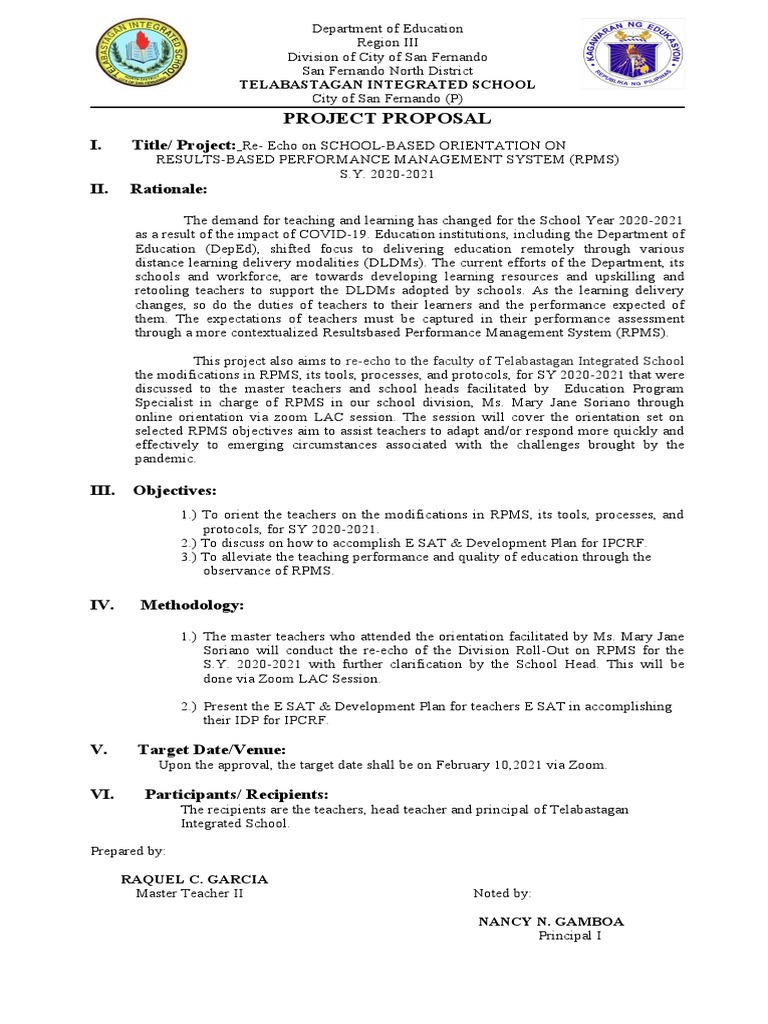 Project Proposal On RE-Echo For RPMS Rollout | PDF | Education Theory ...