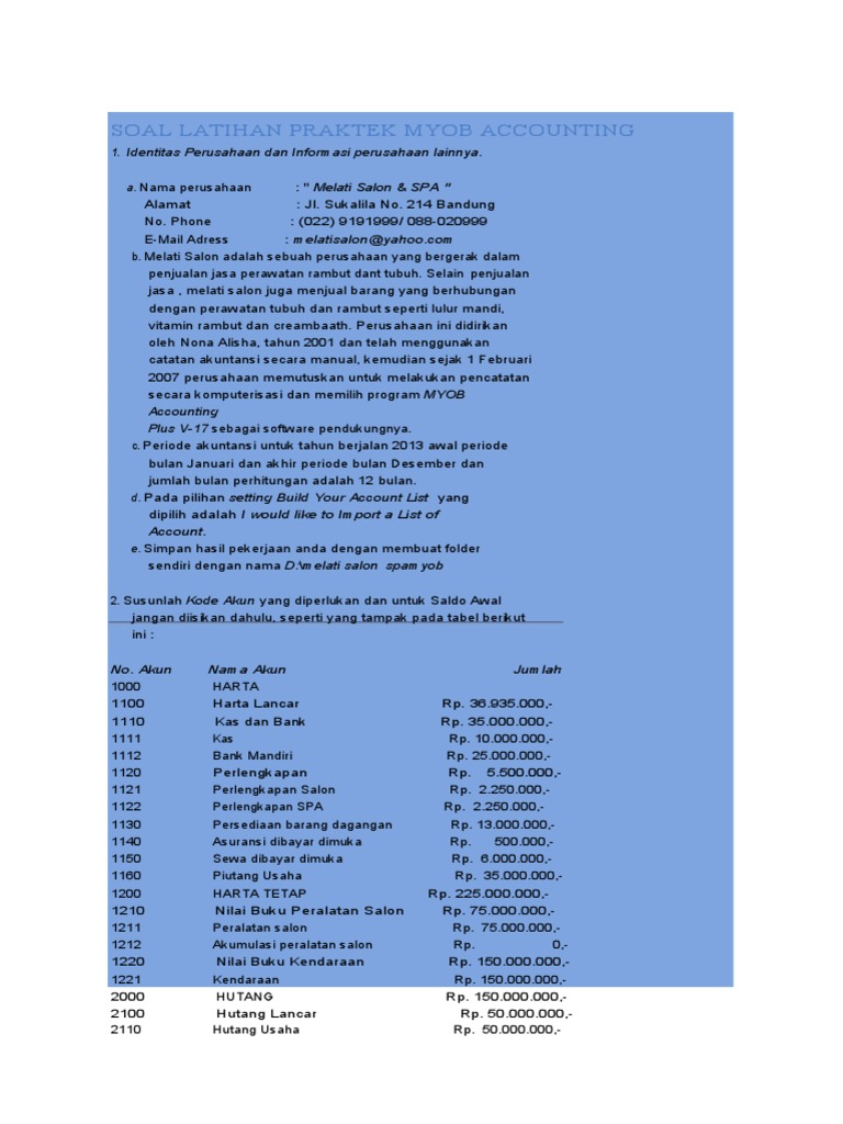 Soal Latihan Praktek Myob Accounting | PDF