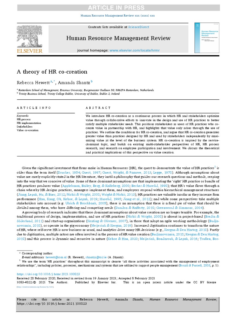 Human Resource Management Review: Rebecca Hewett, Amanda Shantz | PDF ...