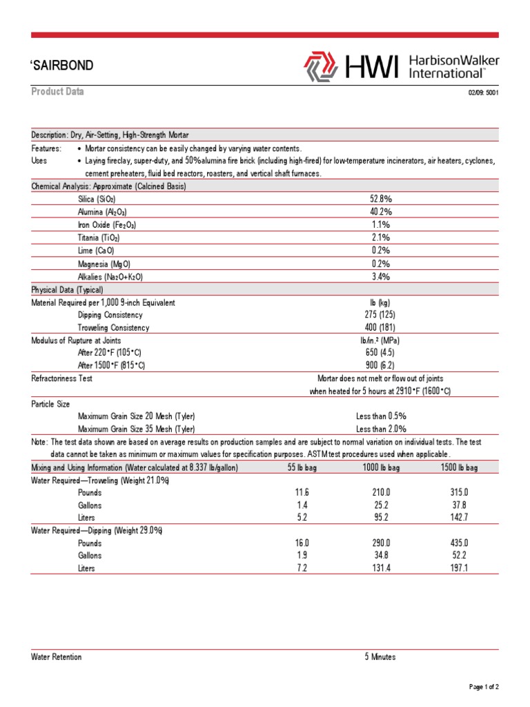 TDS Hwi Sairbond | PDF | Materials | Building Engineering