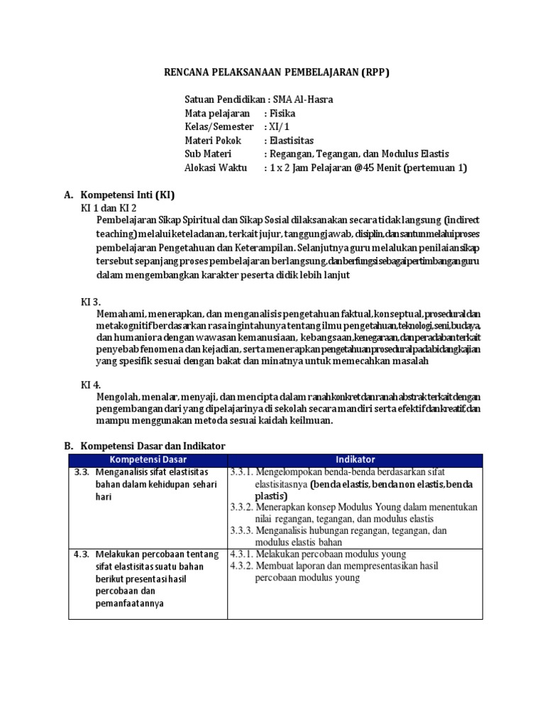 RPP Elastisitas Bahan | PDF