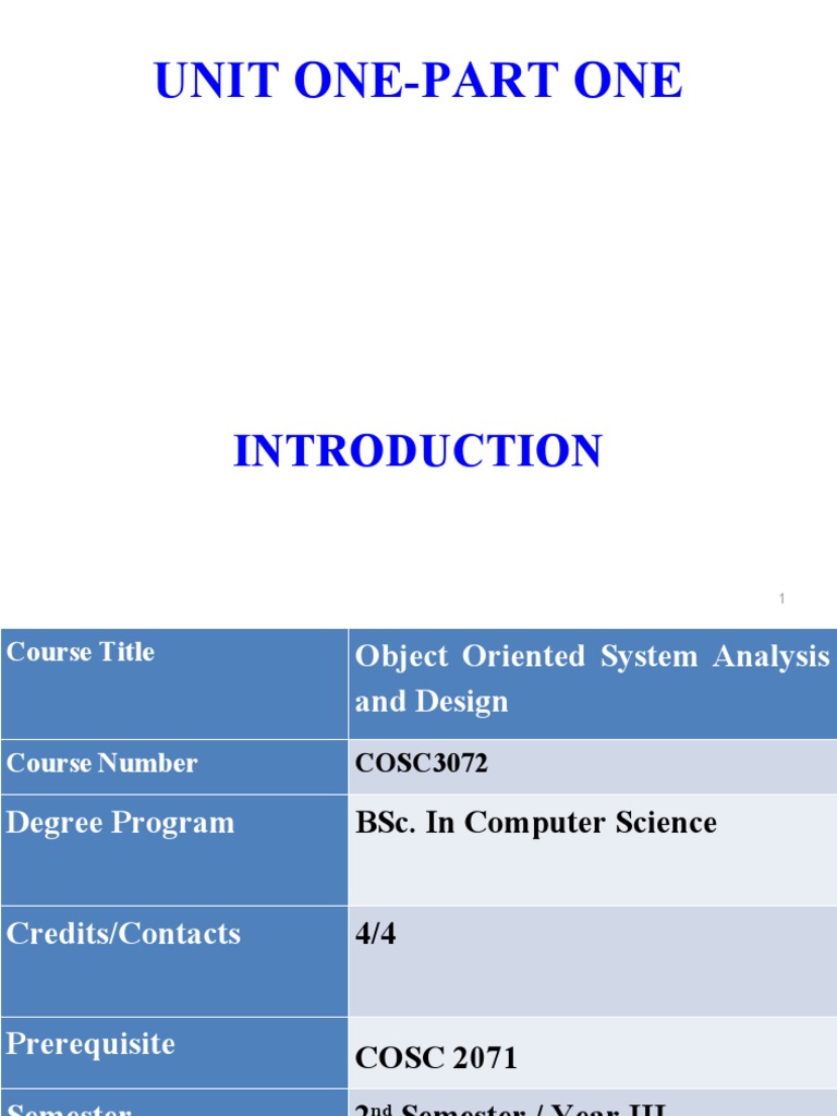 Unit 1 (Oosad) - Part One | PDF | Class (Computer Programming) | Method (Computer Programming)