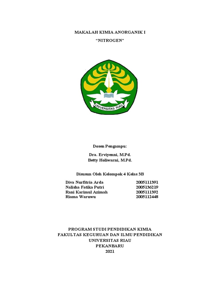 Makalah Kelompok 4 (NITROGEN) - Kimia Anorganik I | PDF | Sains & Matematika | Teknologi & Rekayasa
