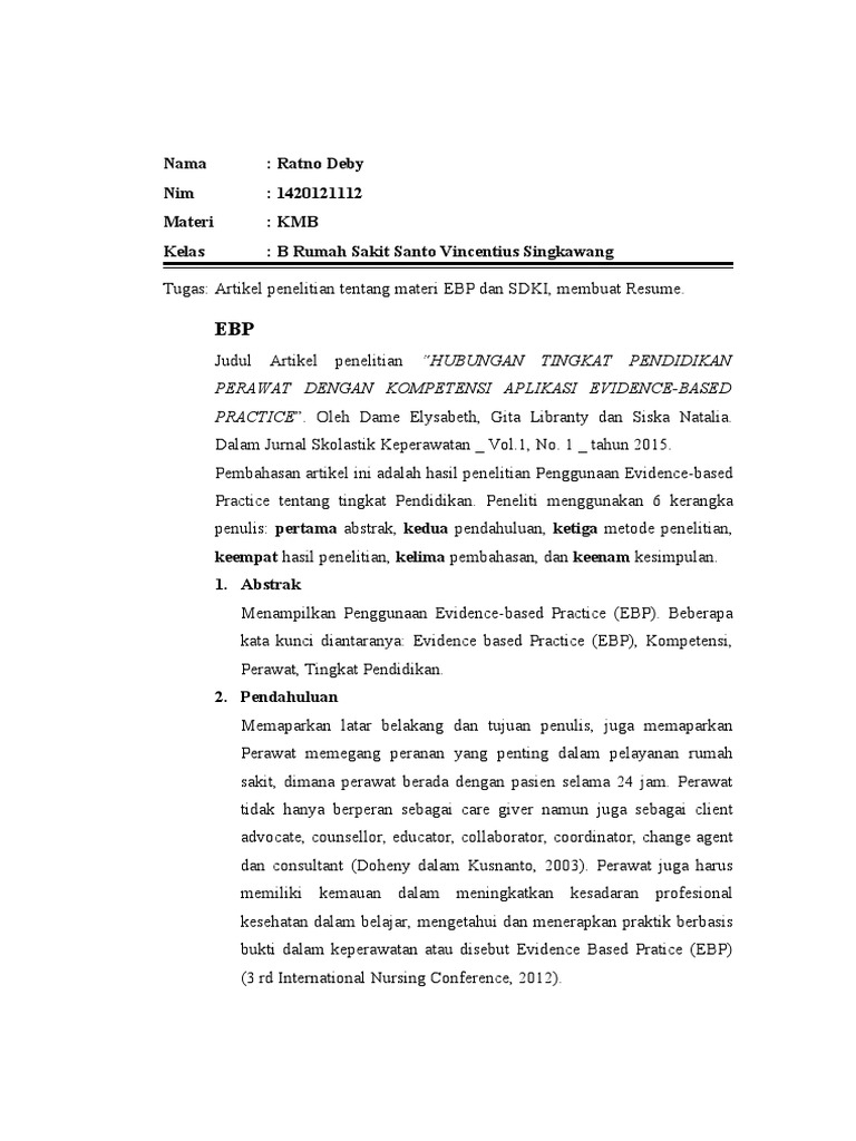 Resume Artikel Penelitian SDKI Dan EBP | PDF