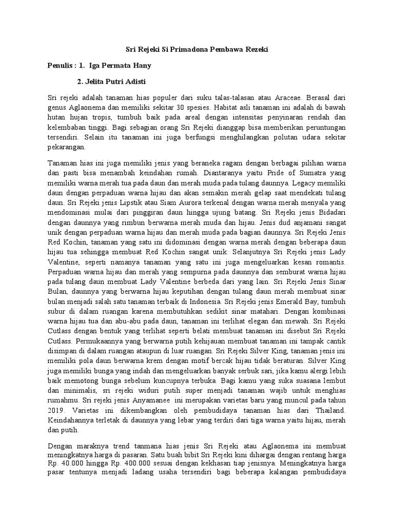 Jenis-Jenis Tanaman Sri Rejeki | PDF