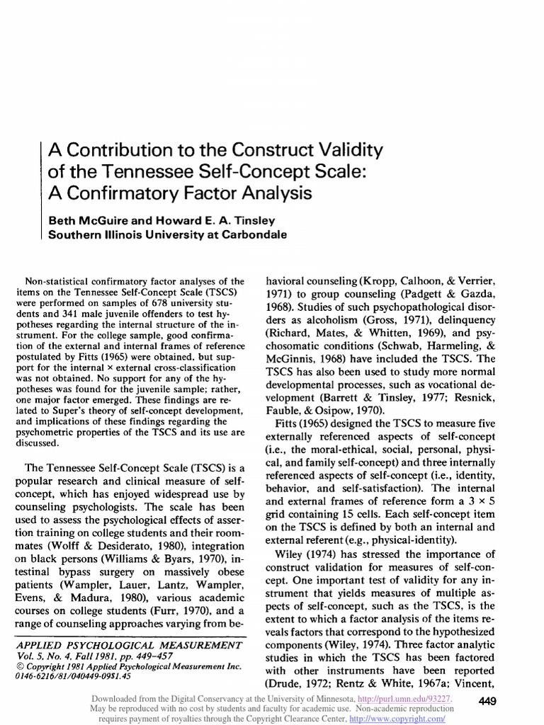 Tennessee Self-Concept Scale | PDF | Factor Analysis | Hypothesis